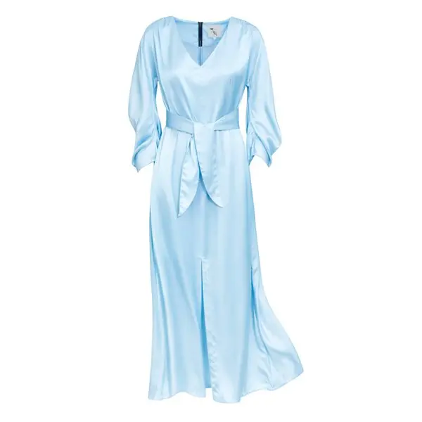 JULIA ALLERT Satin Ankle-length Dress With Belt Light - Blue