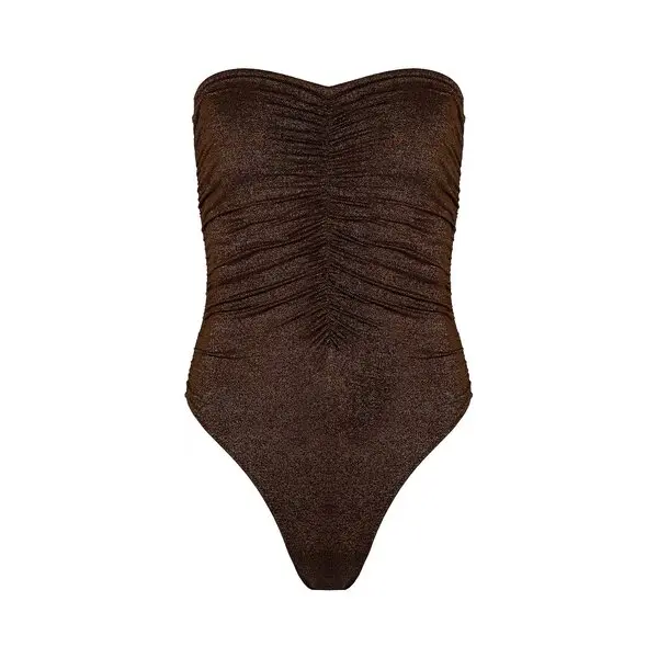 MONARCH Naomi Bandeau Ruched One Piece Bronze Metallic - Brown