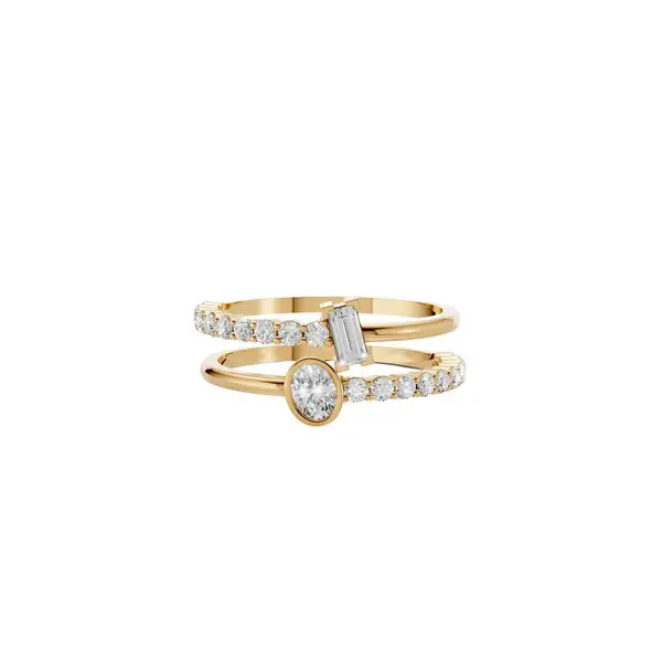 AYA FINE JEWELRY Oval & Emerald Cut Lab Diamond Open Bypass Ring In 14k Gold - Yellow