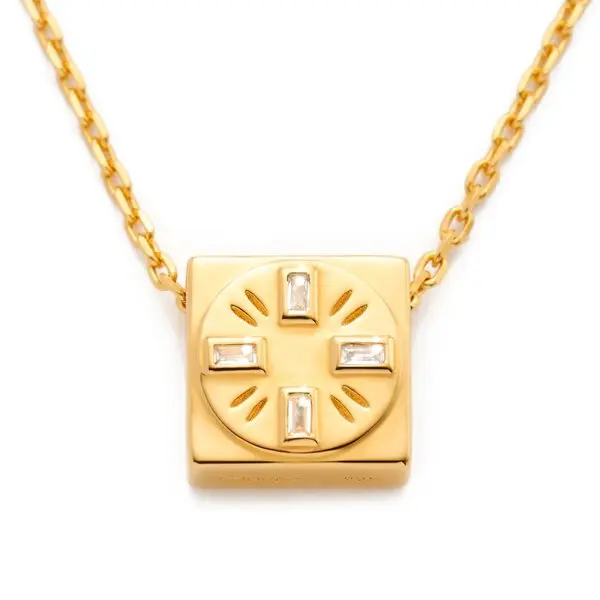 KOUREE Trust In The Timing' Necklace Pendant Charm Vermeil With White Topaz - Gold