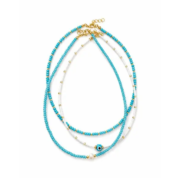 NUVV COLLECTION Evil Eye Beaded Layered Necklace - Blue/white