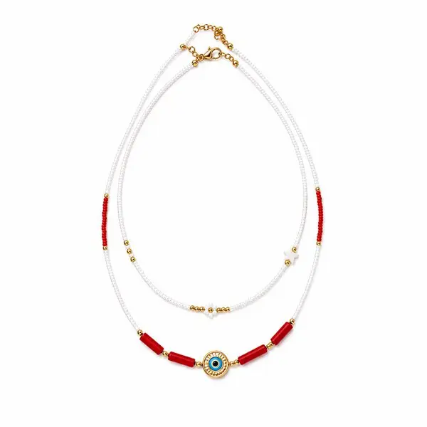 NUVV COLLECTION Evil Eye Beaded Necklace - Red