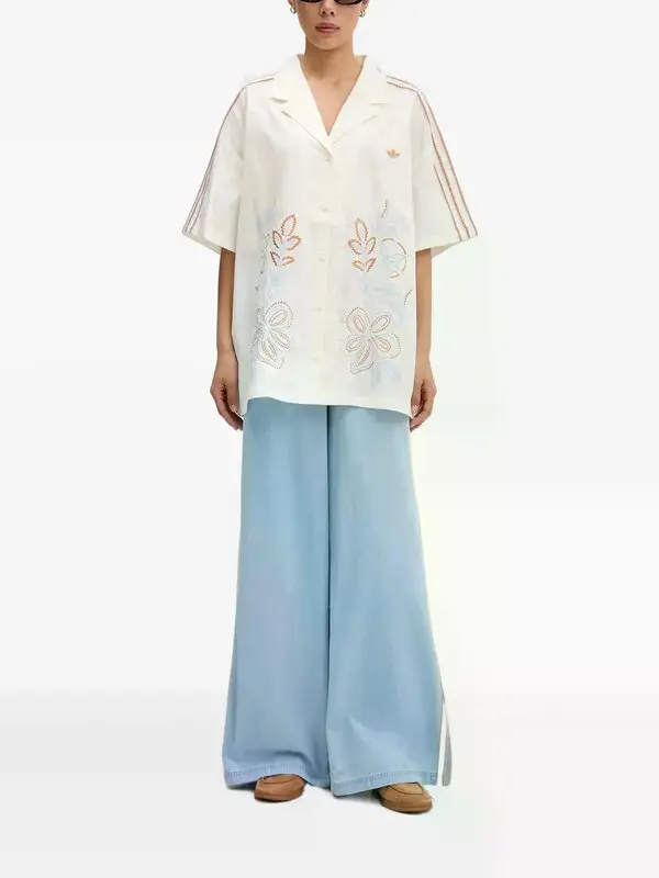 Adidas Embroidered Floral Resort Shirt - Neutrals