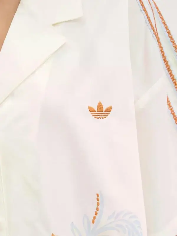 Adidas Embroidered Floral Resort Shirt - Neutrals