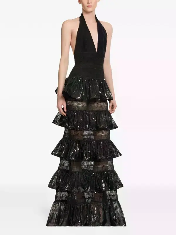 Elie Saab Sequin-embellished Ruffled Maxi Dress