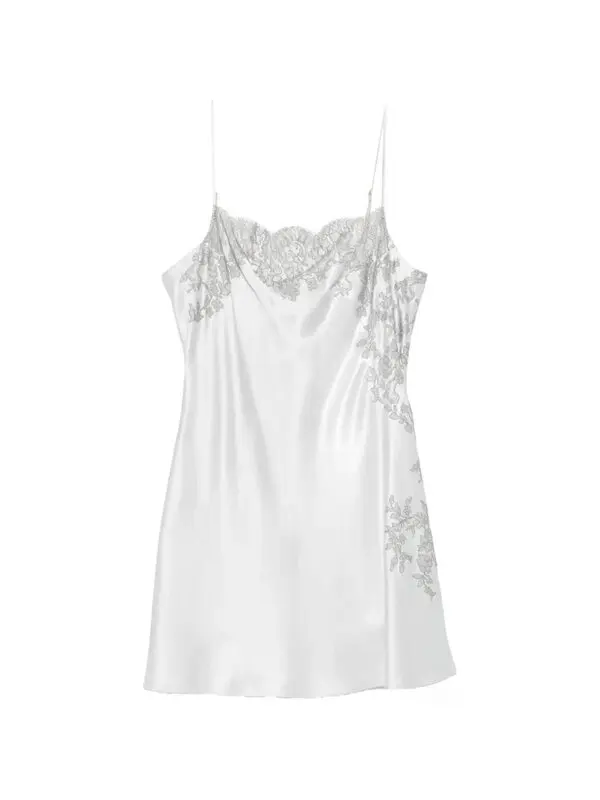 Carine Gilson Lace-trim Silk Nightdress - Grey