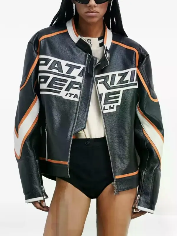 Patrizia Pepe Racing Logo-print Leather Biker Jacket