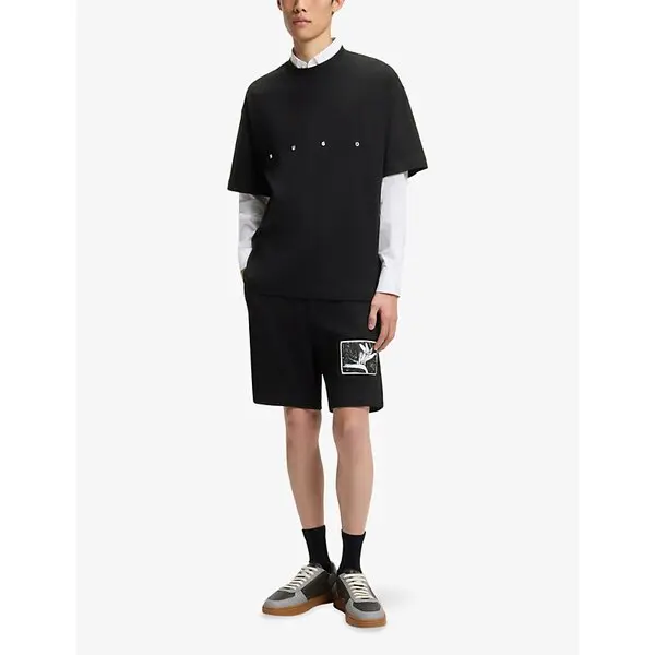 Hugo Brand-patch Relaxed-fit Cotton Shorts