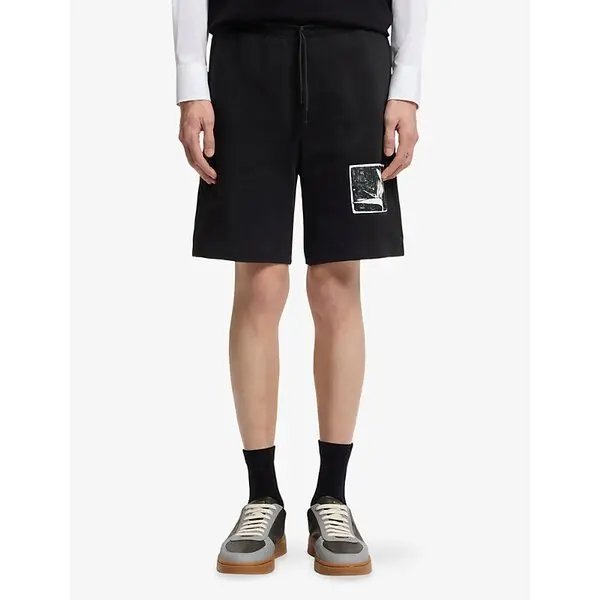 Hugo Brand-patch Relaxed-fit Cotton Shorts
