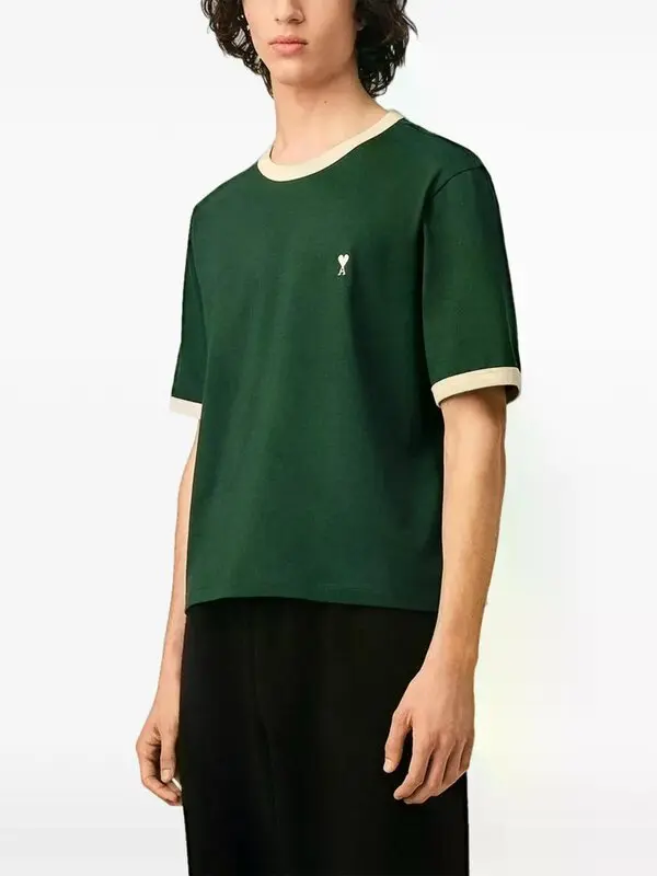 AMI Paris Contrasted Cotton T-shirt With De Coeur - Green