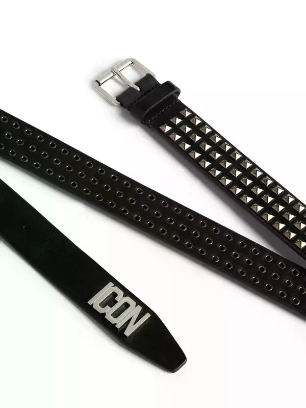 Dsquared2 Be Icon Plaque Studded Belt - Black