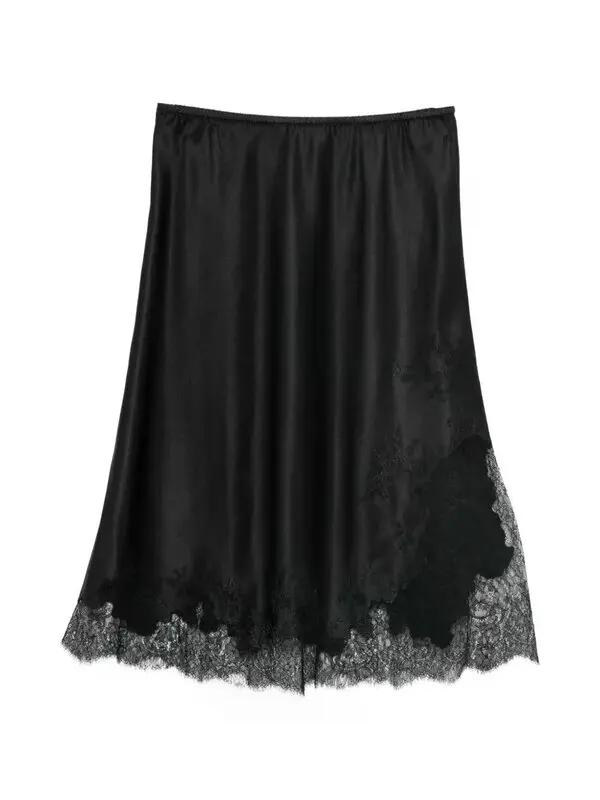 Carine Gilson Lace-trimmed Silk Skirt - Black