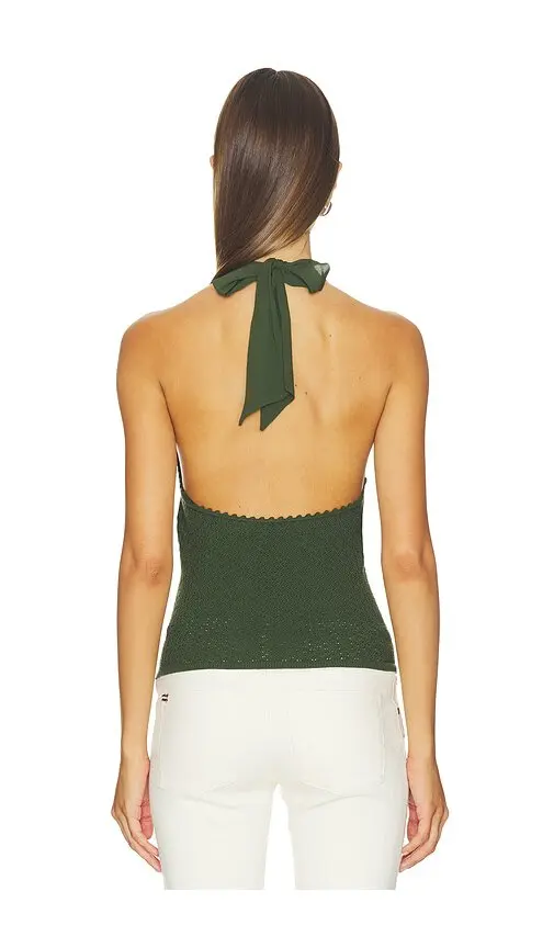 Alice + Olivia Pearl Pointelle Tie Back Halter Top - Green
