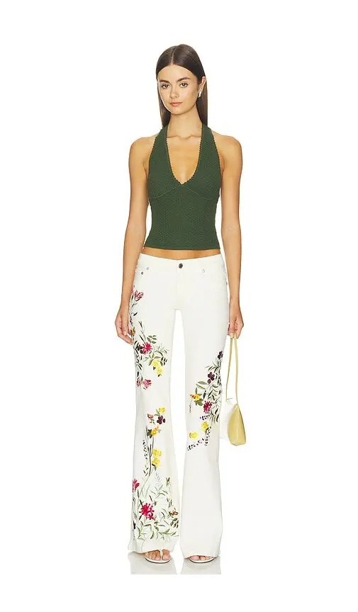 Alice + Olivia Pearl Pointelle Tie Back Halter Top - Green