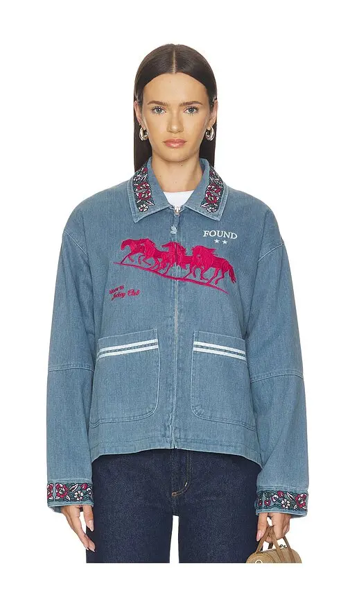 FOUND Jockey Club Embroidered Jacket In . Also - Blue