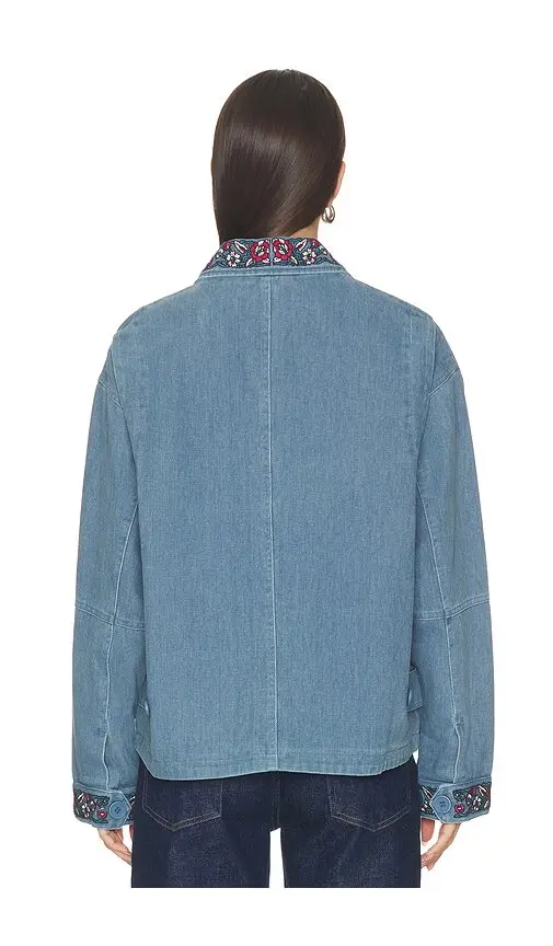 FOUND Jockey Club Embroidered Denim Jacket - Blue
