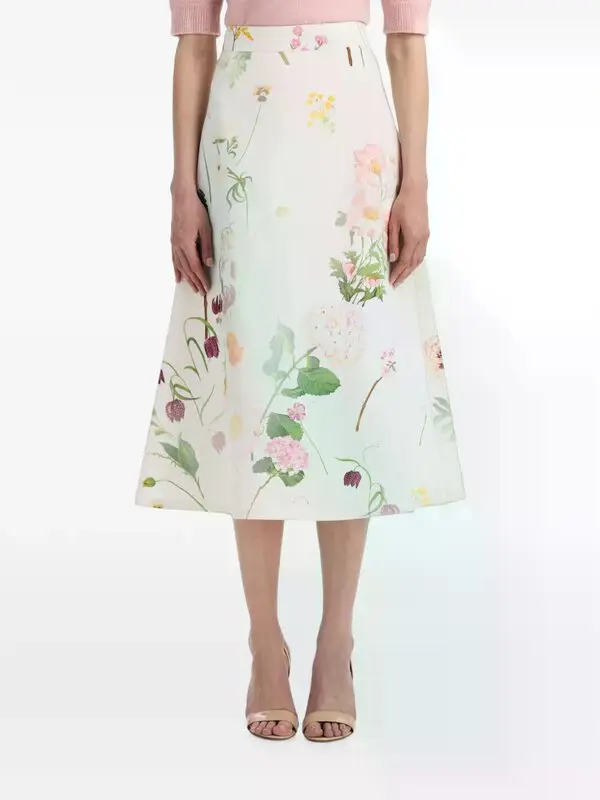 Oscar De La Renta Botanical Print A-line Skirt