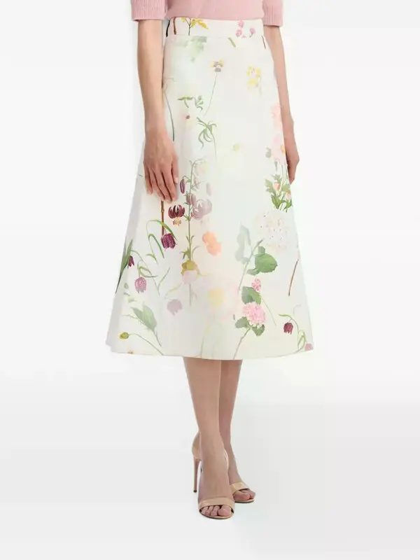 Oscar De La Renta Botanical Print A-line Skirt