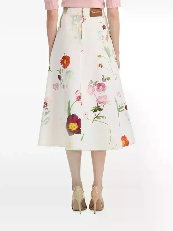 Oscar De La Renta Botanical Print A-line Skirt