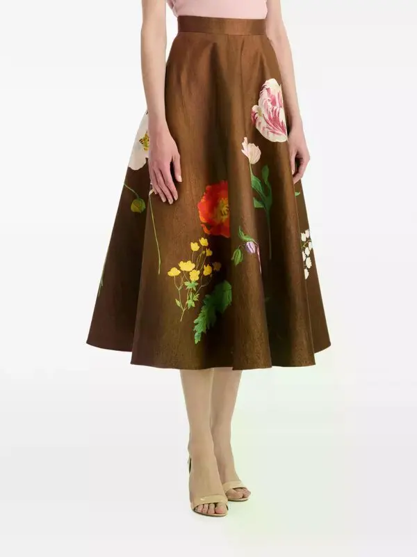Oscar De La Renta Botanical Print Midi Skirt