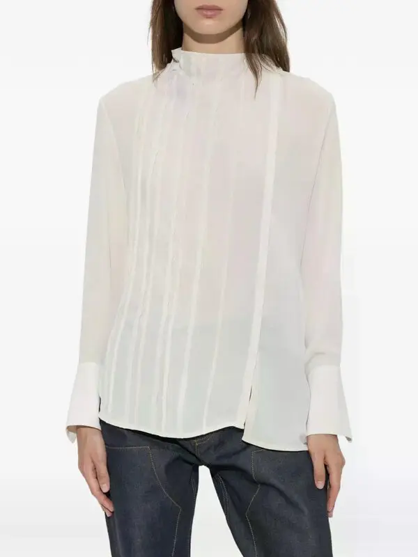 Victoria Beckham Pleated High Neck Long Sleeve Blouse