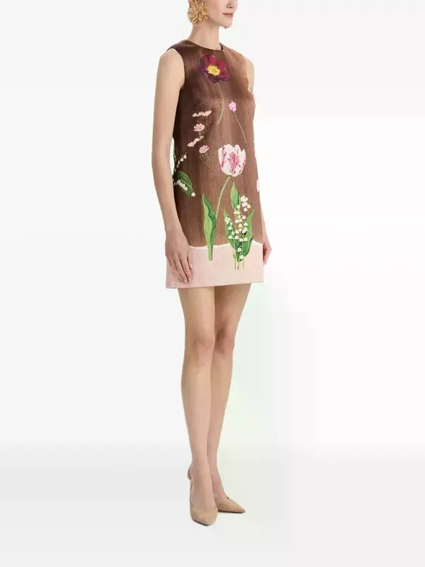 Oscar De La Renta Botanical Print Shift Mini Dress