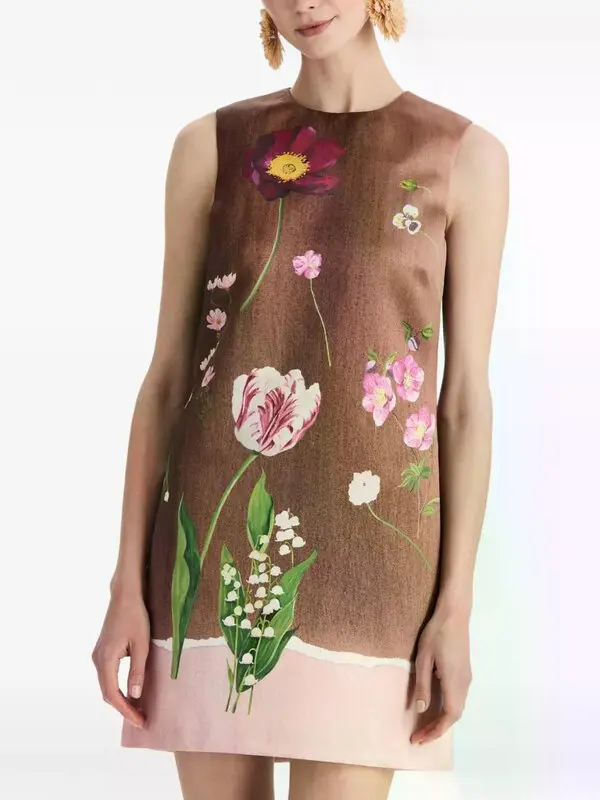 Oscar De La Renta Botanical Print Shift Mini Dress