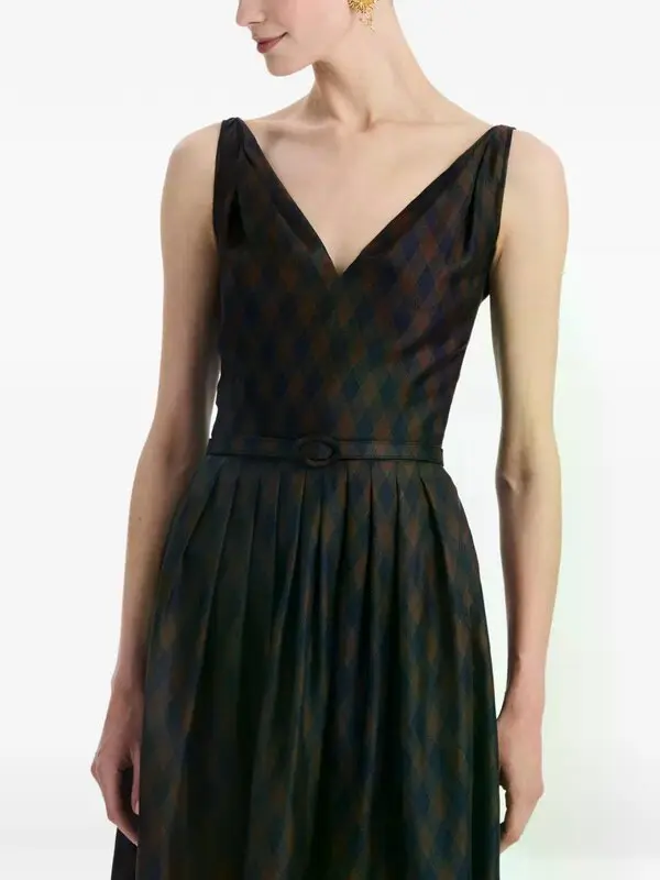 Oscar De La Renta Argyle Silk Twill Midi Dress