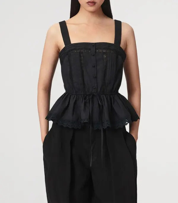 ALLSAINTS Gwen Organic Cotton Top With Lace Trims