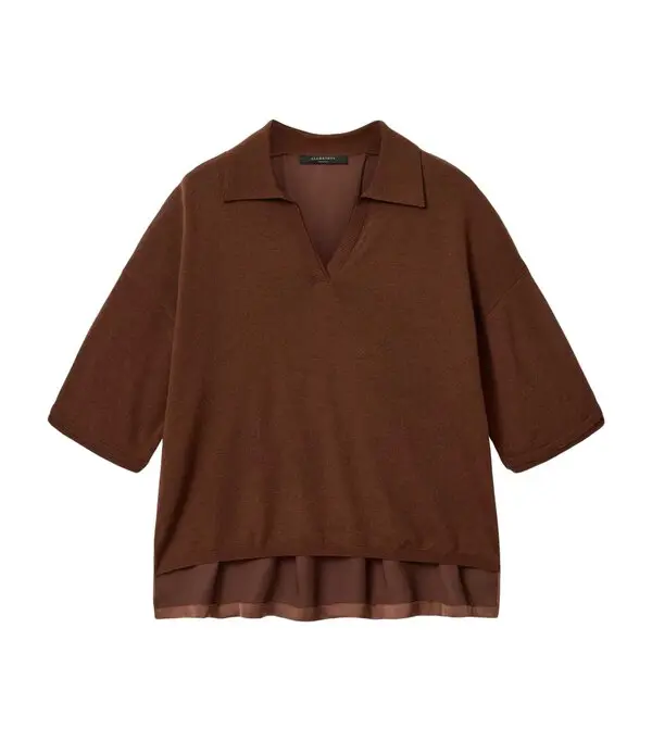 ALLSAINTS Wool Bern Polo Shirt - Brown