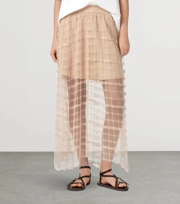 ALLSAINTS Sheer Celia Maxi Skirt - Pink