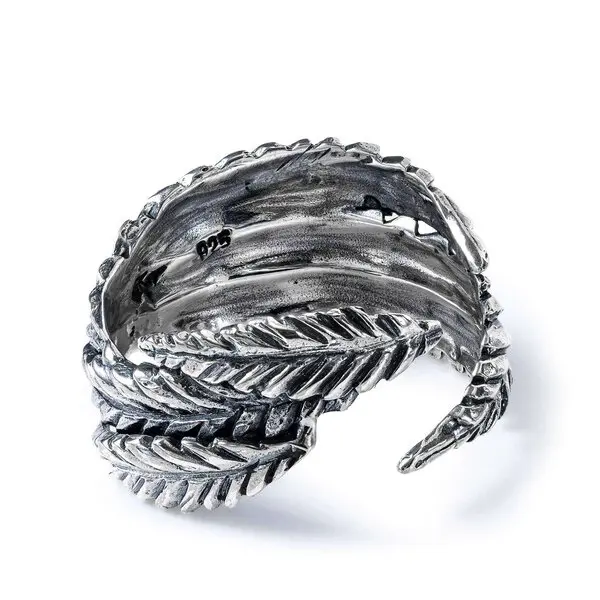 GERMAN KABIRSKI Bryo Oxidized Ring With Textured Leaf Design - Silver