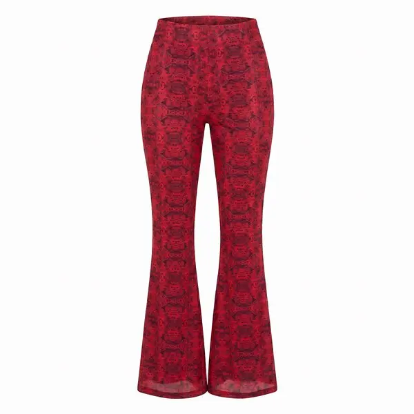 JANARA JONES Snakes Print Mesh High-waist Fla Volk Pants - Red