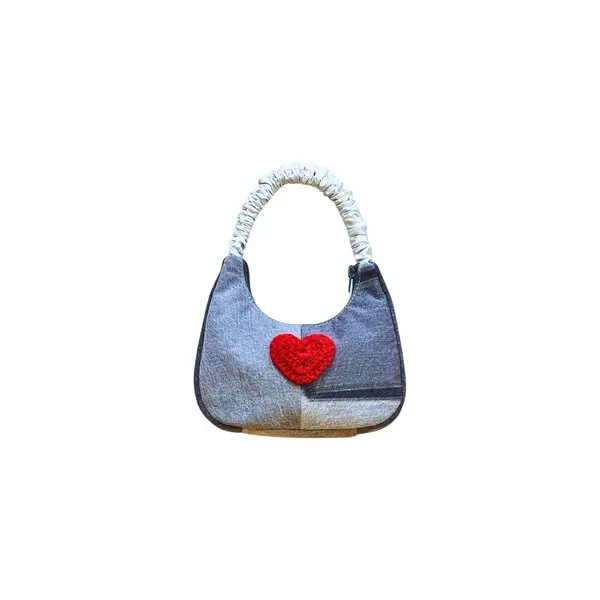 COUTURE TO YOUR DOOR Grey / Red / White Upcycled Vegan Grey Mini Denim Bag - Grey/red/white