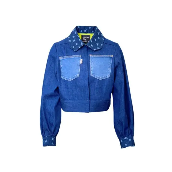 COUTURE TO YOUR DOOR Neutrals Denim Utilitarian Upcycled Denim Jacket - Blue