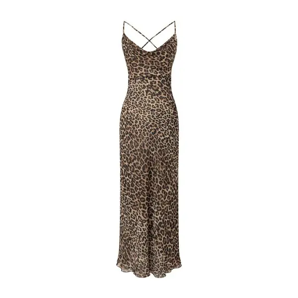SANCTUMUM Ora Midi Dress In Leopard Bite - Black