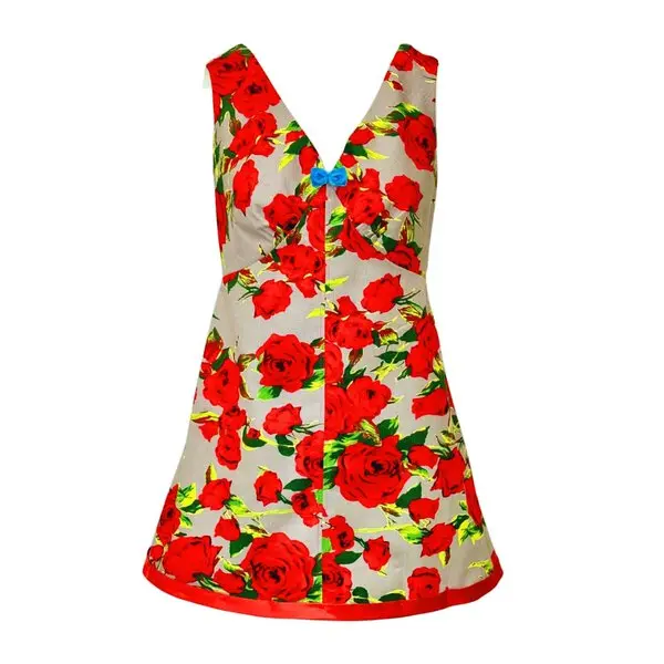 COUTURE TO YOUR DOOR Red / Green Rose Floral Mini A Line Mod Dress - Red/green