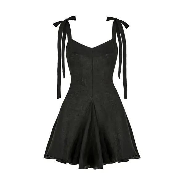 SANCTUMUM Kaya Mini Linen Dress In Midnight - Black