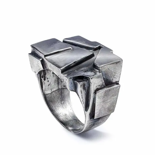 GERMAN KABIRSKI Nexus Oxidized Band With Broken Glacier Effect - Silver