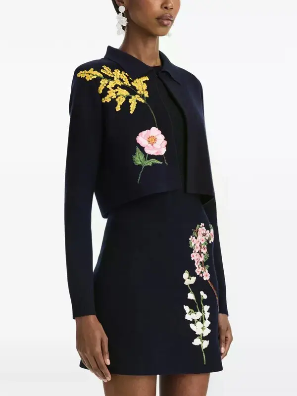 Oscar De La Renta Botanical-embroidery Cropped Jacket - Blue