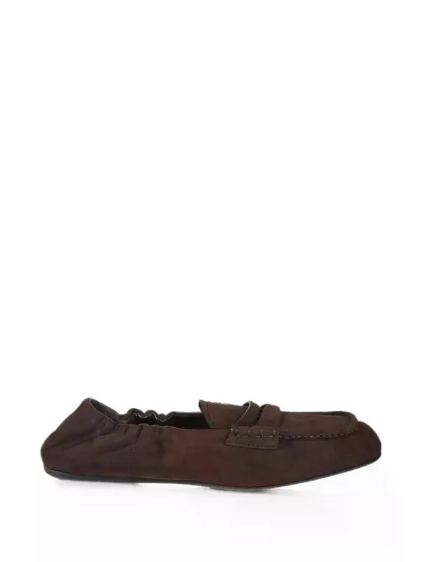 Miu Miu Logo-print Suede Loafers - Brown