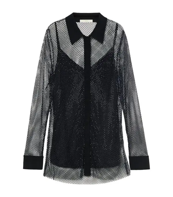 Marina Rinaldi Embellished Mesh Shirt - Navy