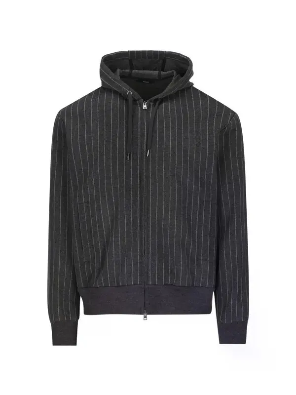 Herno Pinstripe-pattern Drawstring-hood Hoodie - Grey