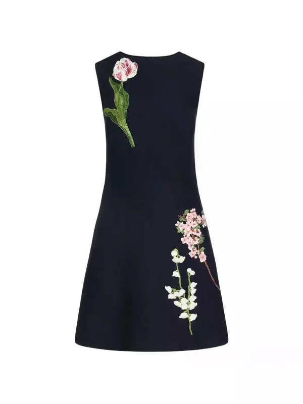 Oscar De La Renta Botanical-embroidered A-line Mini Dress - Blue
