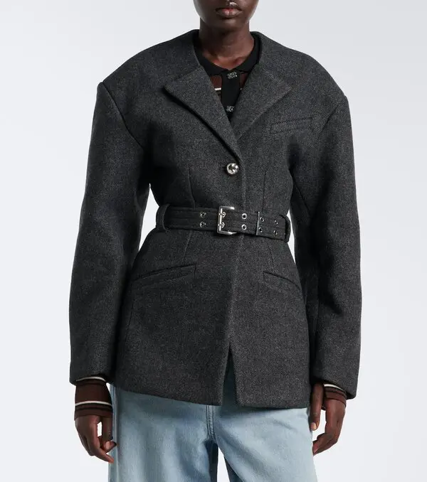 GANNI Belted Wool And Cashmere-blend Blazer