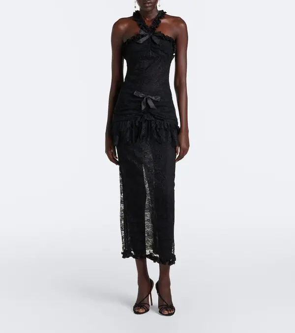 Alessandra Rich Lace Cocktail Dress With Ruffles And Bow Detail