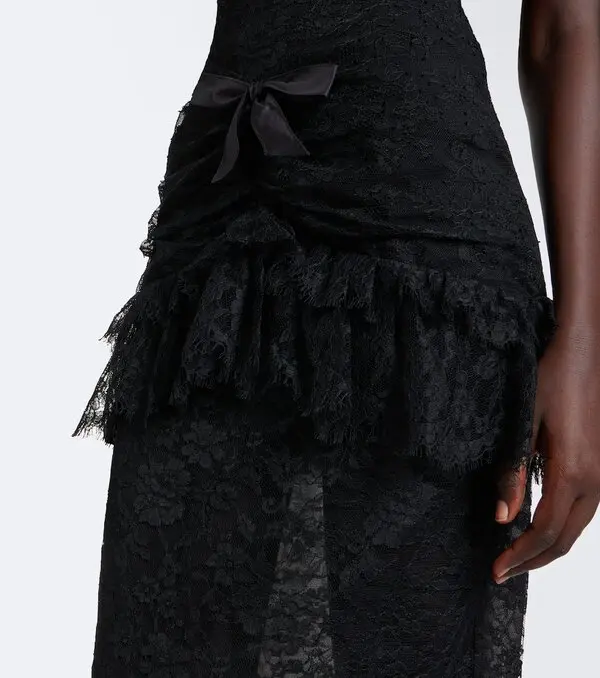Alessandra Rich Lace Cocktail Dress With Ruffles And Bow Detail