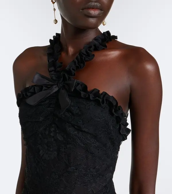 Alessandra Rich Lace Cocktail Dress With Ruffles And Bow Detail