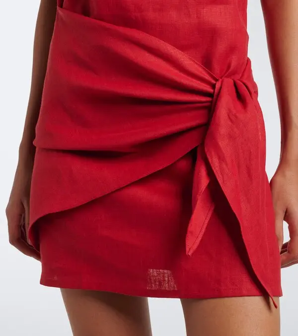 Faithfull The Brand Souline Belted Linen Minidress - Red