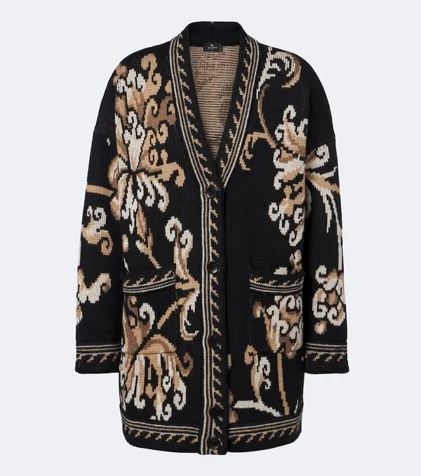 Etro Jacquard Wool Cardigan - Black